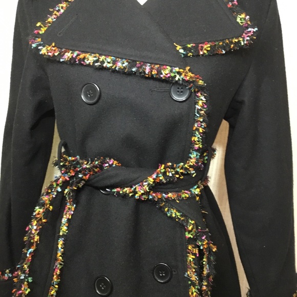 KC Collections | Jackets & Coats | Black Wool Coat With Multi Color ...
